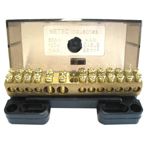 COVERED NEUTRAL LINK, 2 x 35mm 11 x 16mm2 TUNNELS 100A, BLACK | Electrical