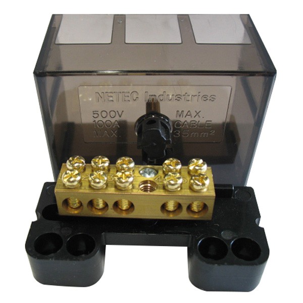 COVERED NEUTRAL LINK - 5 x 16mm2 TUNNELS 100A, BLACK