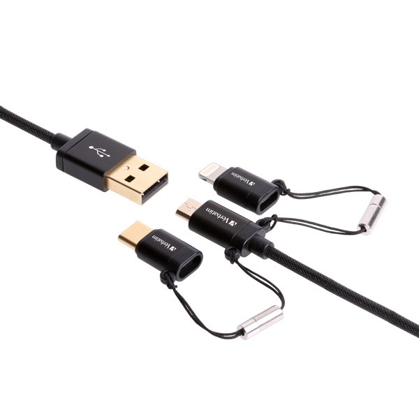CABLE, 3 IN 1 MICRO USB, USB-C AND LIGHTNING, 120cm, BLACK | Mobile ...